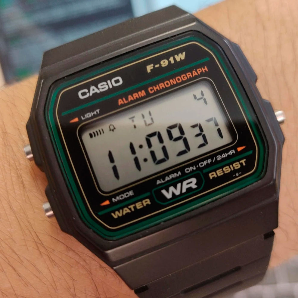 Reloj Casio Vintage F-91W-3SDG Clásico Líneas Verde - Dando la Hora ...