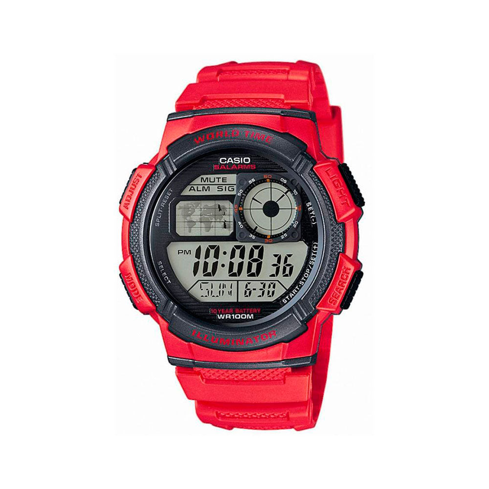 Reloj World Time Casio Vintage AE1000WH-4AVDF Rojo - Dando la Hora - Dando La Hora
